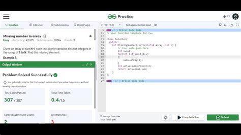 Missing Number In Array Array Gfg Practice Youtube