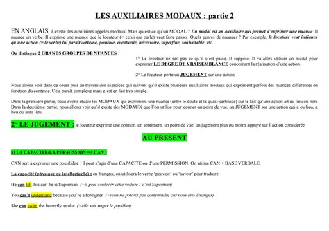 Cours D Anglais Les Auxiliaires Modaux Partie 2 LES AUXILIAIRES