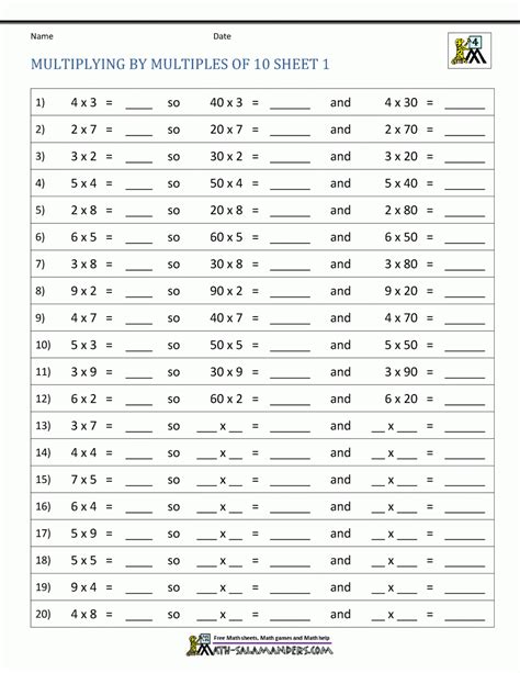 Division By Multiples Of Worksheet