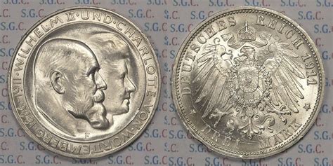 Kaiserreich Württemberg 3 RM 1911 F König Wilhelm II Silberne