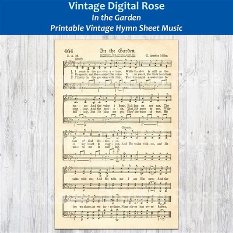 In The Garden Printable Vintage Hymn Sheet Music Etsy