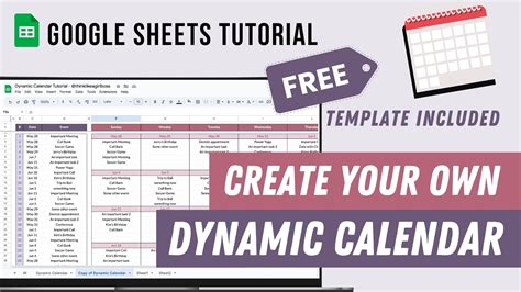Dynamic Calendar Google Sheets Tutorial Free Template Youtube