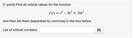 solved 1 point find all critical values for the function