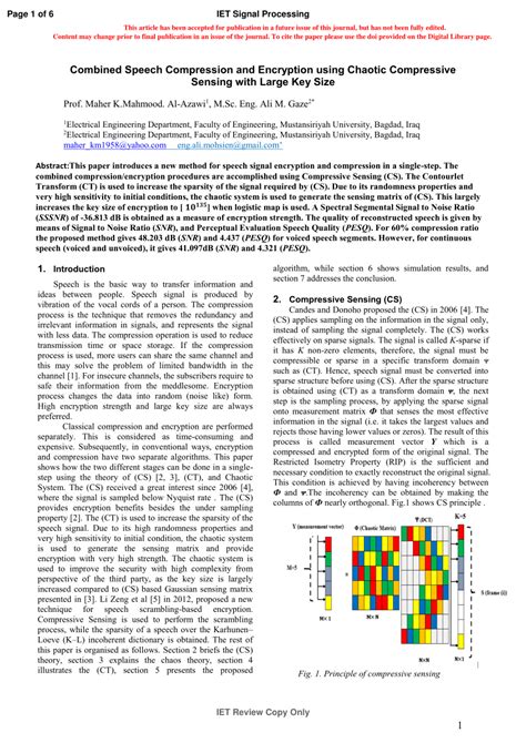 pdf combined speech compression and encryption using chaotic compressive sensing with large
