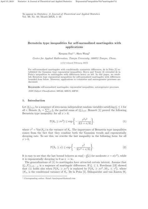 pdf bernstein type inequalities for self normalized martingales with applications