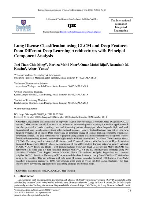 pdf lung disease classification using glcm and deep features from different deep learning