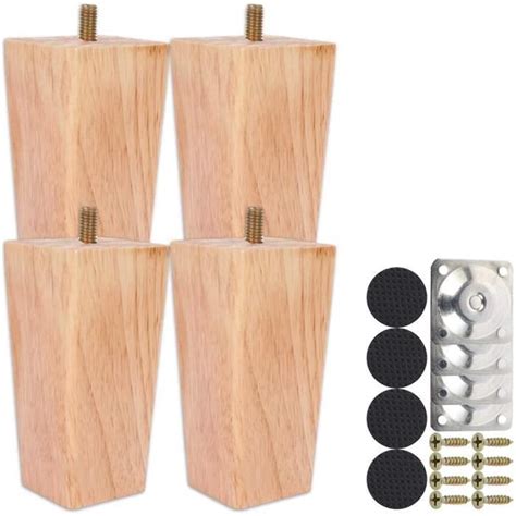 4Pcs Pieds De Meuble Bois Droit 10cm Lot De Pieds Table Basse Bois