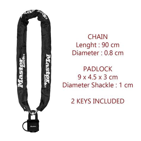 Chaîne en acier cémenté d une longueur de 90 cm x 6 mm avec cadenas en