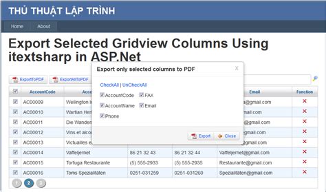 export file pdf các dòng và cột được chọn trên gridview sử dụng itextsharp trong asp lập