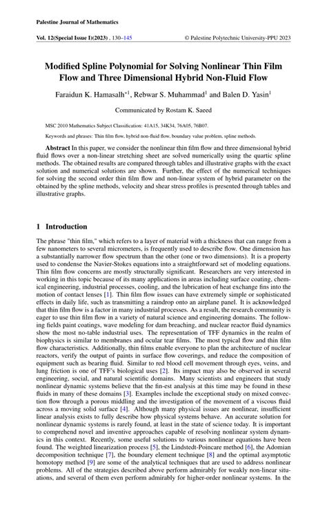 pdf modified spline polynomial for solving nonlinear thin film flow and three dimensional