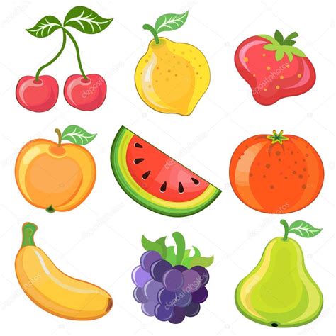 Conjunto De 9 Frutas De Dibujos Animados Vector De Stock 18177427 De