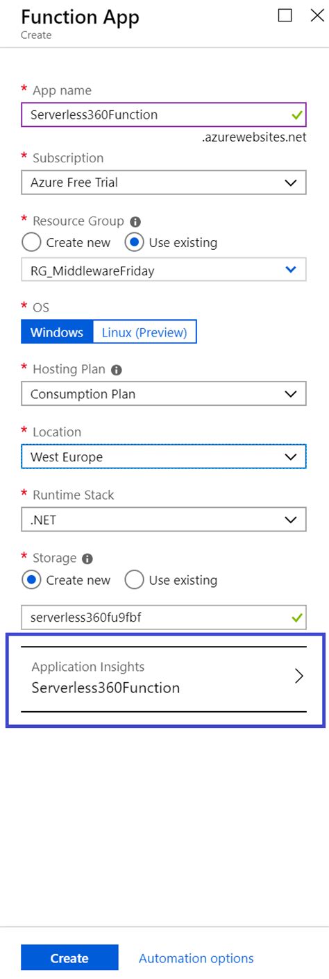 application insights for logging azure functions serverless notes