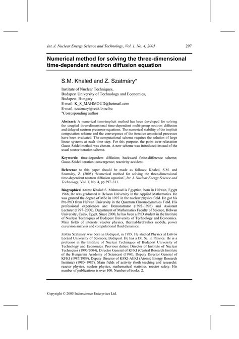 pdf numerical method for solving the three dimensional time dependent neutron diffusion equation