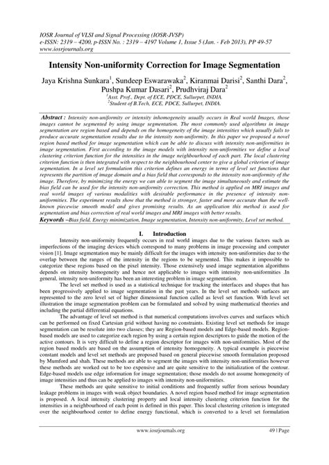 pdf intensity non uniformity correction for image segmentation
