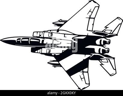 Military Fighter Aircraft Detailed Silhouette Stencil Isolated On A