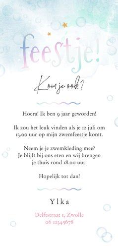 Zwemfeestje Uitnodiging Zeemeermin Waterverf Kaartje2go