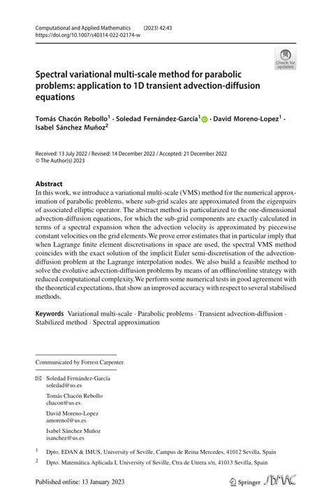 pdf spectral variational multi scale method for parabolic problems application to 1d