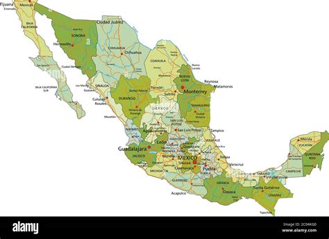 Mapa político altamente detallado y editable con capas separadas