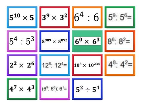 Multiplicación y división de potencias con la misma base Fichas