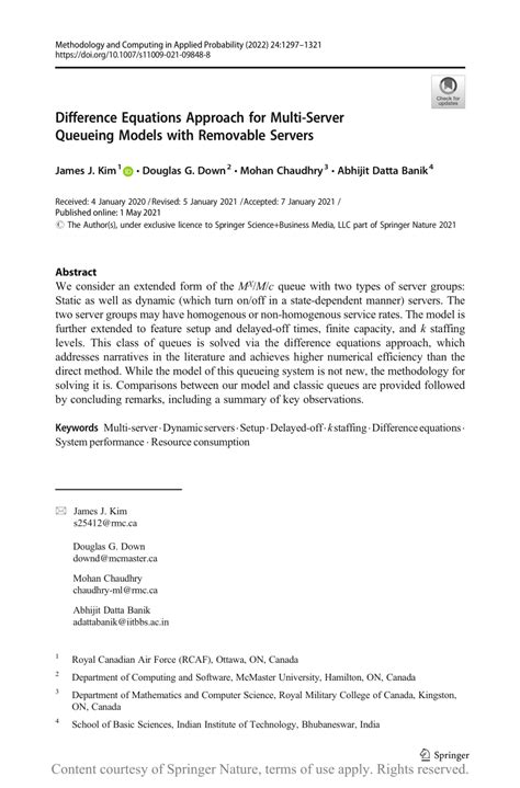 difference equations approach for multi server queueing models with removable servers request pdf