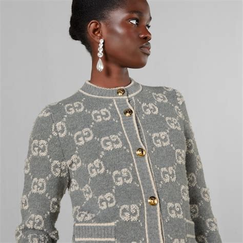 GG wool bouclé jacquard cardigan in grey and ivory GUCCI 香港
