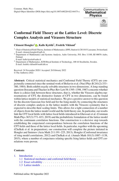 pdf conformal field theory at the lattice level discrete complex analysis and virasoro structure