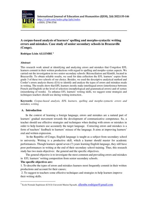 pdf a corpus based analysis of learners spelling and morpho syntactic writing errors and