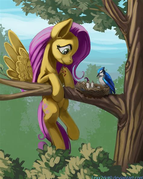 1358863 Safe Artist Lexx2dot0 Fluttershy Bird Pegasus Pony