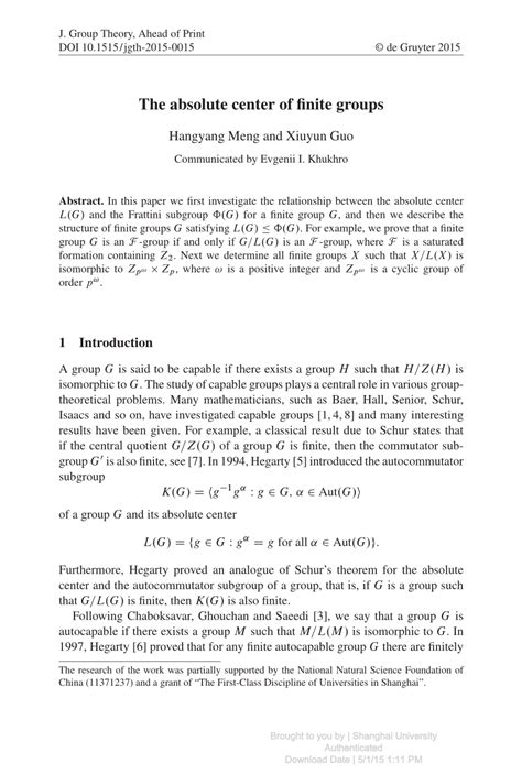 pdf the absolute center of finite groups