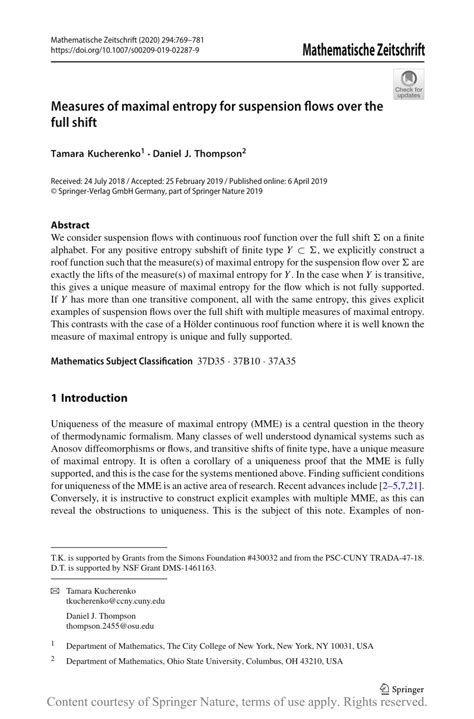 measures of maximal entropy for suspension flows over the full shift request pdf