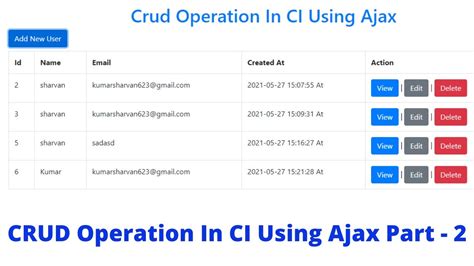crud operation in codeigniter using ajax part 02 youtube