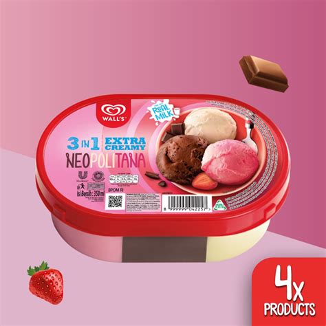 Jual 4 Pcs Wall S Ice Cream Neopolitana Extra Creamy 350ML Es Krim