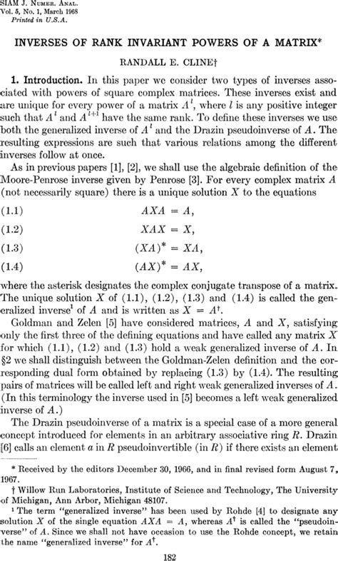 inverses of rank invariant powers of a matrix siam journal on numerical analysis