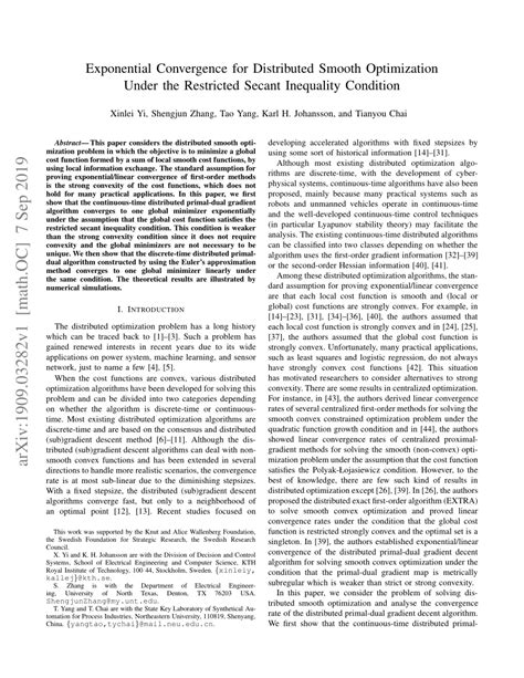 pdf exponential convergence for distributed smooth optimization under the restricted secant