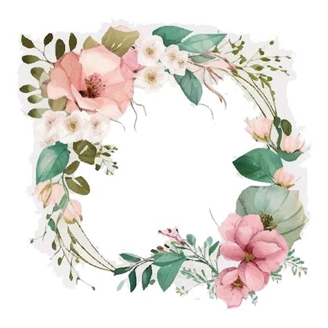 Corona con flores hojas y ramas en marco de círculo de vector de estilo
