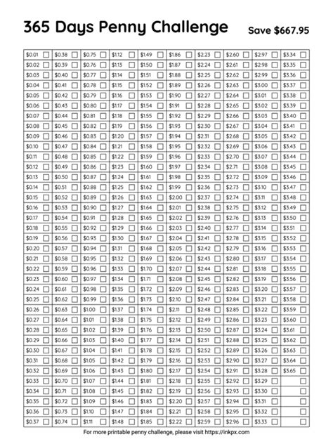 Printable Penny Challenge Templates In PDF PNG And Formats InkPx