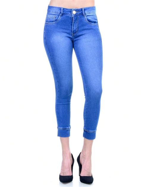 Cómodo Capri de mezclilla azul pantalon corto strech para mujer con