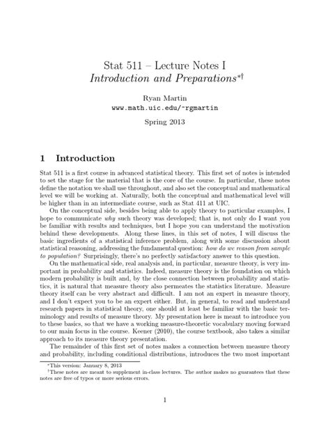 statistics lecture notes pdf lebesgue integration measure mathematics
