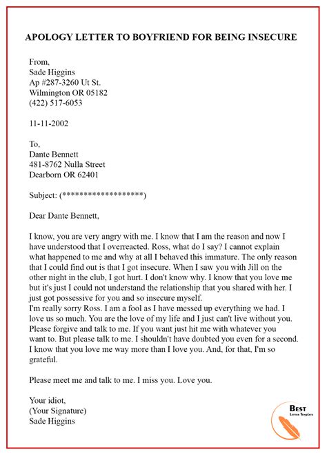 Apology Letter Template To Boyfriend Sample Example Best Letter