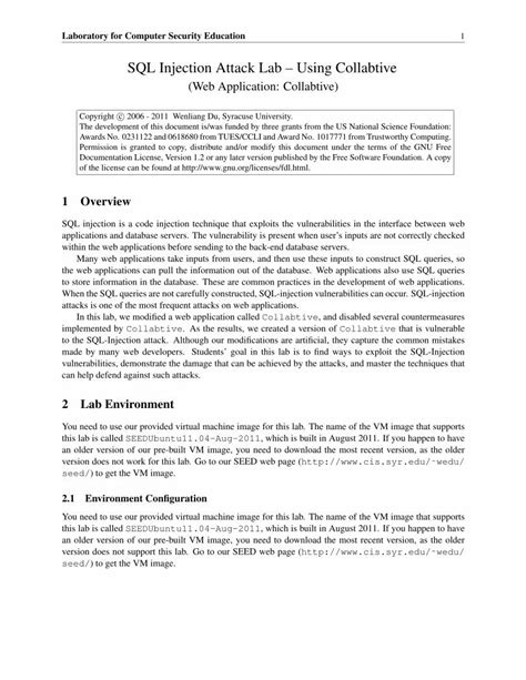 pdf sql injection attack lab using collabtivewedu seed labs web sql injection collabtive sq