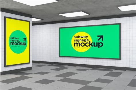 Premium PSD Subway Horizontal Signage Mockup Billboard Mock Up