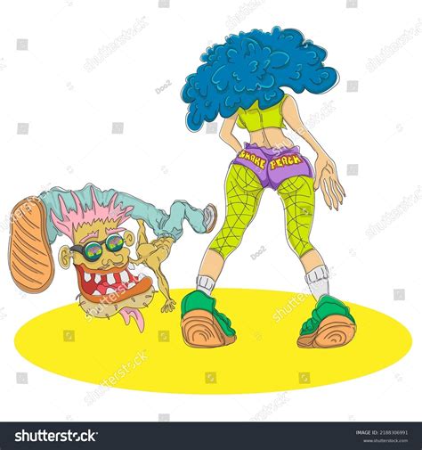 Twerking Girl Brakedancer Man Doodle Stile Stock Vector Royalty Free