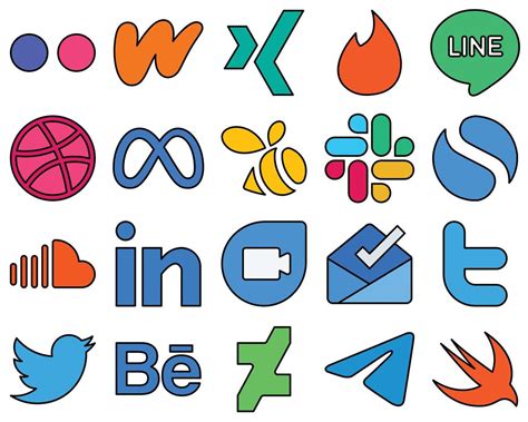 20 íconos de redes sociales llenos de líneas modernas como