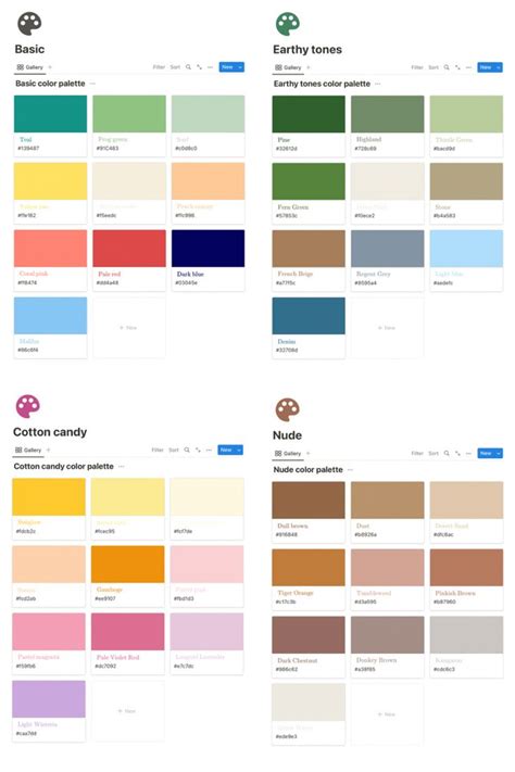 Color Palettes Created In Notion One Is Nude One Pink Themed One