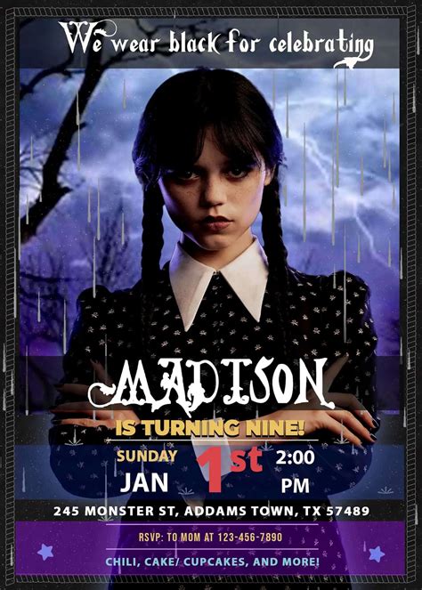 Wednesday Addams Birthday Invitation Free Backside H Ready