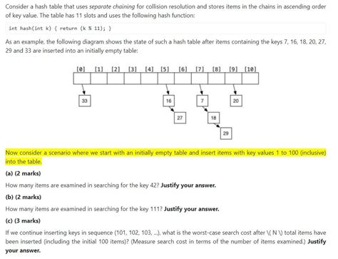 Solved Consider A Hash Table That Uses Separate Chaining For Chegg