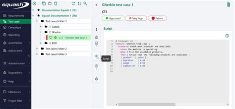 conceive a gherkin test case script squash tm documentation