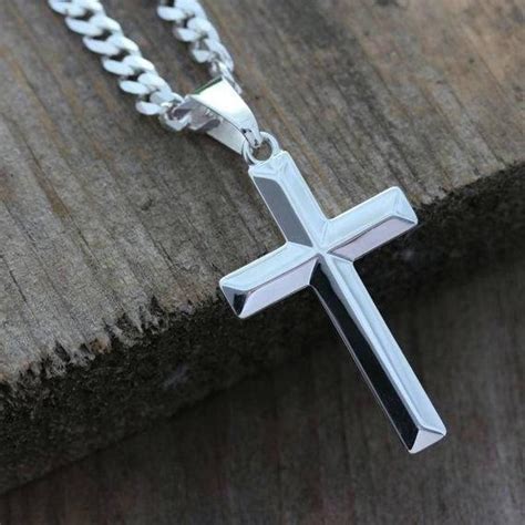 Sterling Silver Men Cross Necklace Elegant Classic Silver Unisex Cross