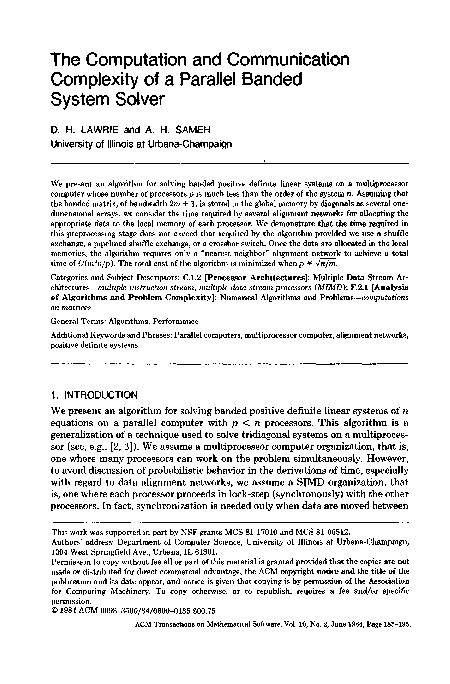 pdf the computation and communication complexity of a parallel banded system solver ahmed
