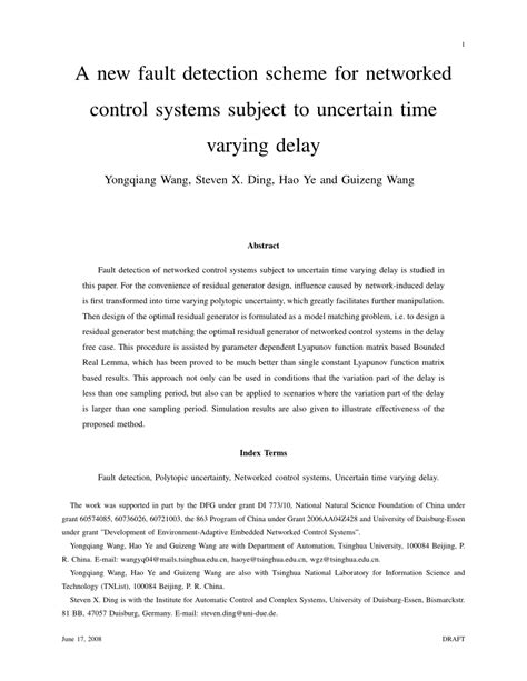 pdf a new fault detection scheme for networked control systems subject to uncertain time